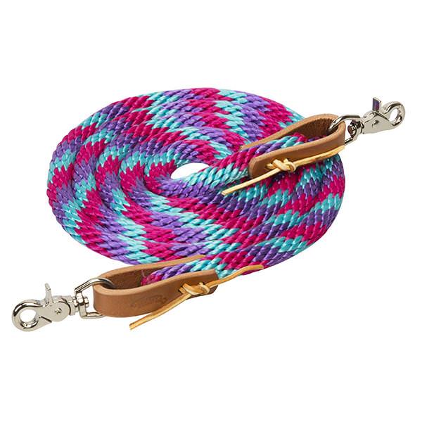 Poly Roper Reins with Scissor Snap, 5/8" x 8, Pistachio/Graphite/Brown ...
